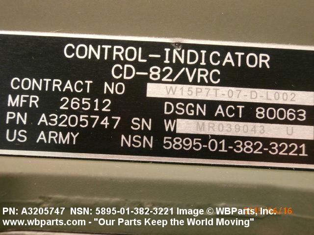 5895-01-382-3221 - INDICATOR CONTROL, A3205747, CD-82/VRC, CD82VRC ...
