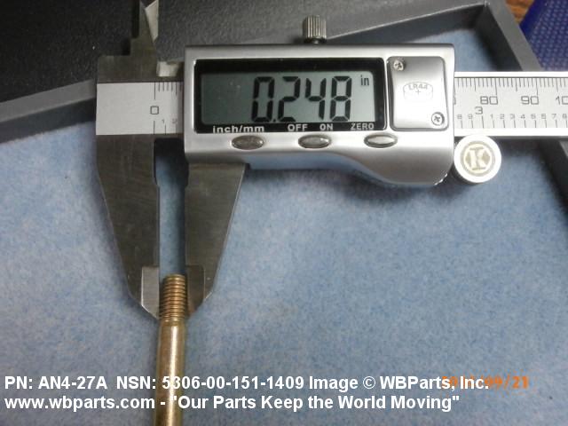 5306-00-151-1409 - MACHINE BOLT, AN427A, AN4-27A, 6026715641 | WBParts