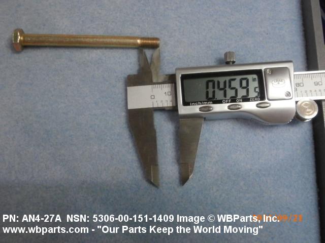 5306-00-151-1409 - MACHINE BOLT, AN427A, AN4-27A, 6026715641 | WBParts