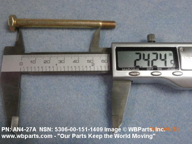 5306-00-151-1409 - MACHINE BOLT, AN427A, AN4-27A, 6026715641 | WBParts