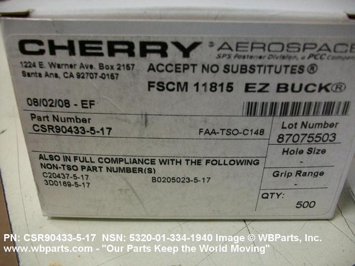 5320-01-334-1940 - TUBULAR RIVET, CSR90433517, CSR90433-5-17 ...