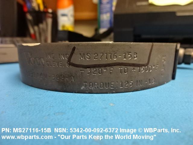 5342-00-092-6372 - GROOVED CLAMP COUPLING, MS2711615B, MS27116-15B, AS5355/3-15B | WBParts